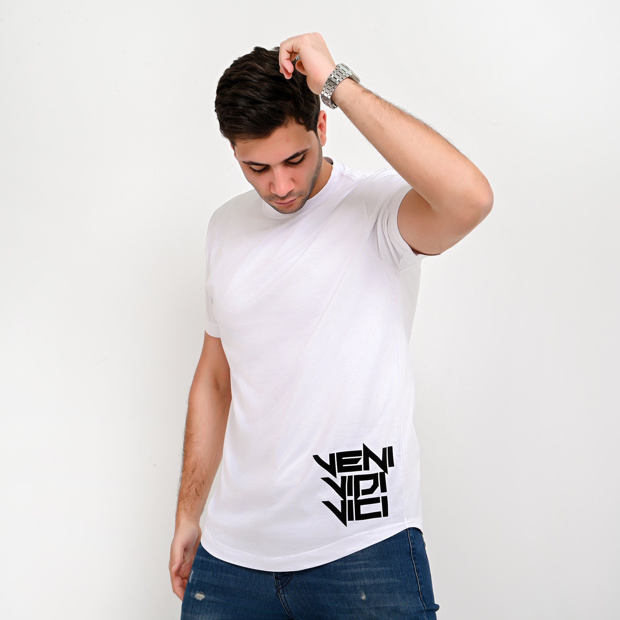 100% Soft cotton printed curved t-shirt VENI VIDI VICI – Thomas-Square